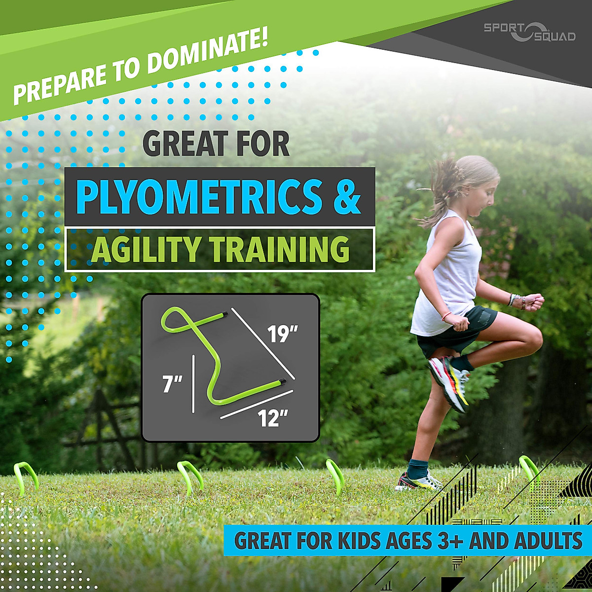 Sport Squad Speed Hurdles - 7" PVC Agility Training Hurdles - Pack of 5 Hurdles - Perfect for Soccer, Football, or Plyometric Training - Lightweight and Compact Storage