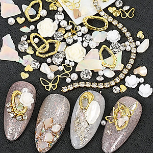 4 Boxes 3D Rose Flower Butterfly Nail Charms Acrylic Resin 3D Crystal Rhinestones Gems Charms Nail Art Stud Pearl Gold Metal Rivets for Nail Art Designs Accessories Supplies DIY Crafting
