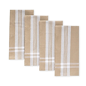 Cotton Linen Kitchen Towels - 6 Pack - 18" x 28" - Cotton Dish Reusable Cleaning Cloths, Teal/White, Absorbent Dish Towels, Machine Washable Hand Towels, Striped Bar Towels, Farmhouse Dish Towels