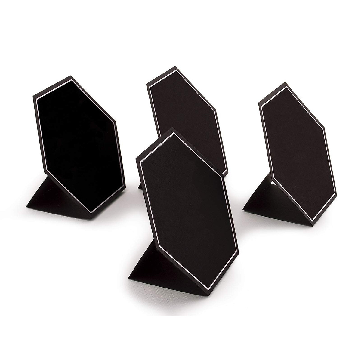 Summer-Ray 48 Black Hexagon Wedding Place Cards Escort Cards with White Rim