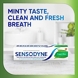 Sensodyne Fresh Mint Sensitive Toothpaste, Cavity Prevention and Sensitive Teeth Treatment - 4 Ounces (Pack of 3)