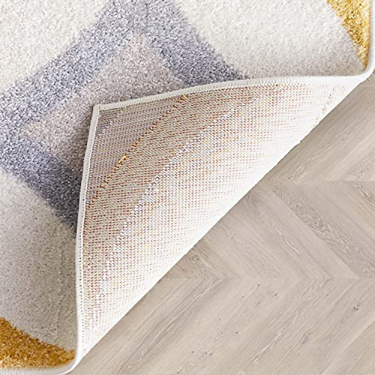 Well Woven Mystic Perla Gold Modern Geometric 5'3" x 7'3" Distressed Area Rug, 5 ft (3 in) x 7 ft (3