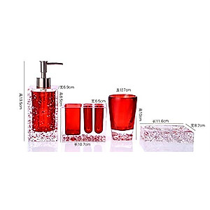 AMSS 5 Piece Stunning Bathroom Accessories Set in Crystal Like Acrylic Tumbler Dispenser Soap Dish Cups,Red