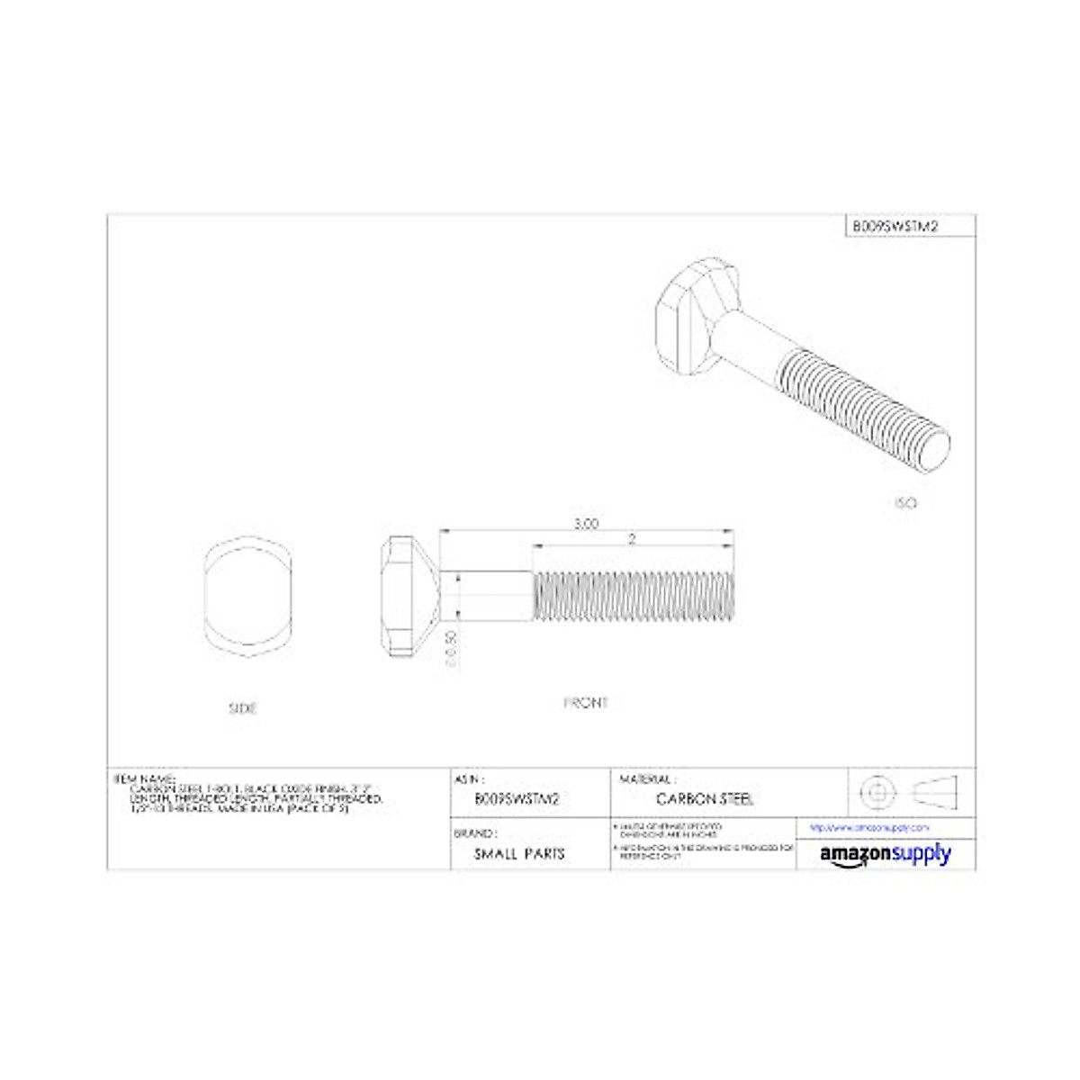 Te-Co 45210 Black Oxide Medium Carbon Steel T-Slot Bolt, 3/8"-16 TPI, 2" Thread Length, 3-1/2" Length, 13/16" x 11/16" x 3/16" Head, 3/8" Table Slot (Pack of 2)