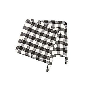 Heat Resistant Pot Holders 100% Cotton Everyday Quality Kitchen Cooking Dual-Function Hot Pad/Pot Holder- Square- Size 7" x 7" - Buffalo Plaid Pattern (Black/White) - { Pack of 5 }