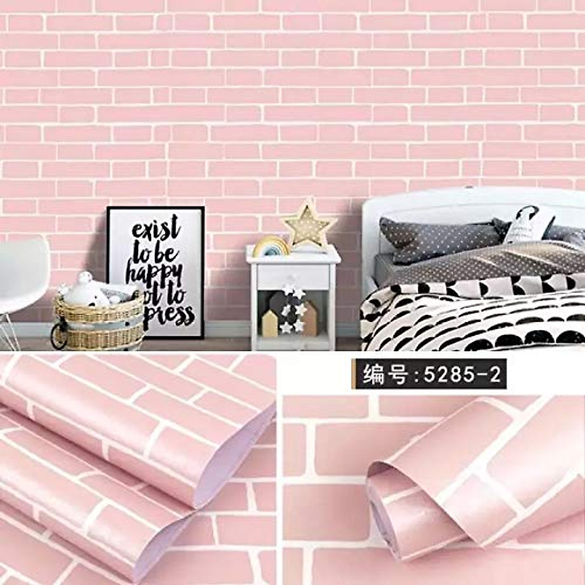 HOYOYO 17.8 x 118 Inches Self-Adhesive Liner Paper, Removable Shelf Liner Wall Stickers Dresser Drawer Peel Stick Kitchen Home Decor, Pink Brick