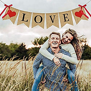 Love Burlap Heart Banner | Valentines Day Decorations | Valentines Garland | Valentine Photo Props | Engagement Banner Decorations | Wedding Banner Decorations | Anniversary Banner Decorations