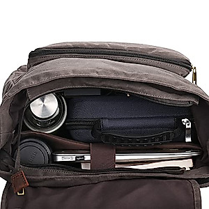 Waterproof Waxed Canvas Backpack for Men Travel Rucksack Leather Trimming (Dark gray)