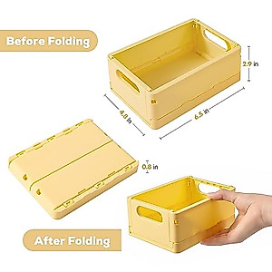 TRZZ 4-Pack Mini Storage Crates Organizer, Collapsible Plastic Storage Basket with Space-Saving Design, Stackable Cute Bin for Office & Home Bedroom, Bathroom and Kitchen Storage Decor. (6.5"4.8"2.9")