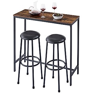 Hoctieon Dining Table with 2 Bar Stools, Rectangle Bar Table and 2 Chairs Set, Small Kitchen Table and Chairs, Bistro Pub Table and Chairs Set of 2 for Café, Kitchen, Living Room, Rustic Brown