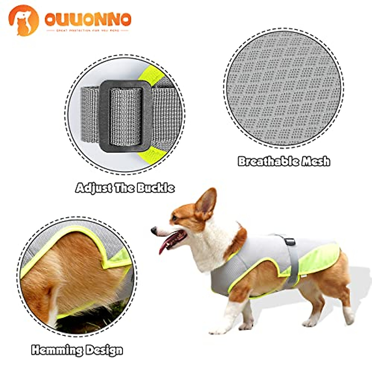 oUUoNNo Dog Cooling Vest,Cooling Vest for Dogs,Dog Cooling Jacket,Pet Cooling Vest,Breathable Mesh Ice Vest Adjustable Straps Cool Vest for Small Medium and Large Dogs (Medium, Grey)