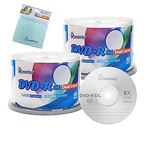 Smartbuy 100-disc 8.5GB/240min 8X DVD+R DL Logo Top Blank Media Record Disc + Free Micro Fiber Cloth