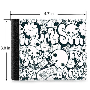 Ztion Unique Desige Pattern - Skateboard and Skull Graffiti, Slim Front Pocket Wallet Billfold RFID Blocking