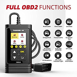 THINKCAR OBD2 Scanner, THINKOBD100 Engine Fault Code Reader with Full OBD2 Functions,O2 Sensor/Smog Test CAN Diagnostic Scanner Tool for All OBDII Protocol Cars Since 1996,Lifetime Free Update
