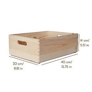 Creative Deco XL Wooden Crate Nesting Crate Handles | 15.74x11.81x5.1in | Large Display Storage Box Multi-Craft Caddy Nesting Crate | Natural Wood Rustic | Plain Unpainted Beige | Country Decor