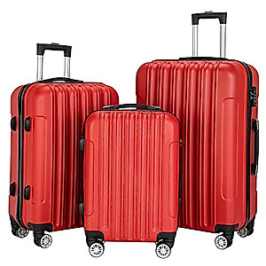 Karl home Luggage Set of 3 Hardside Carry on Suitcase Sets with Spinner Wheels & TSA lock, Portable Lightweight ABS Luggages for Travel, Business - Red (20/24/28)