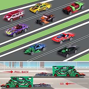 Toddler Boys Toys for 3-4 Year Old,Large Transport Cars Carrier Set Truck Launcher Toys with 8 Die-cast Vehicles Truck Toys Cars,Ideal Gift Toys for Kids Age 3-7