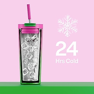ENCOOL 30 oz Insulated Tumbler with Lid and Straw, 100% Leakproof Travel Coffee Mug, Stainless Steel Coffee Tumbler, Keeps Cold for 24 Hours or Hot for 8 Hours, Car Cup Holder Friendly (Fuchsia)