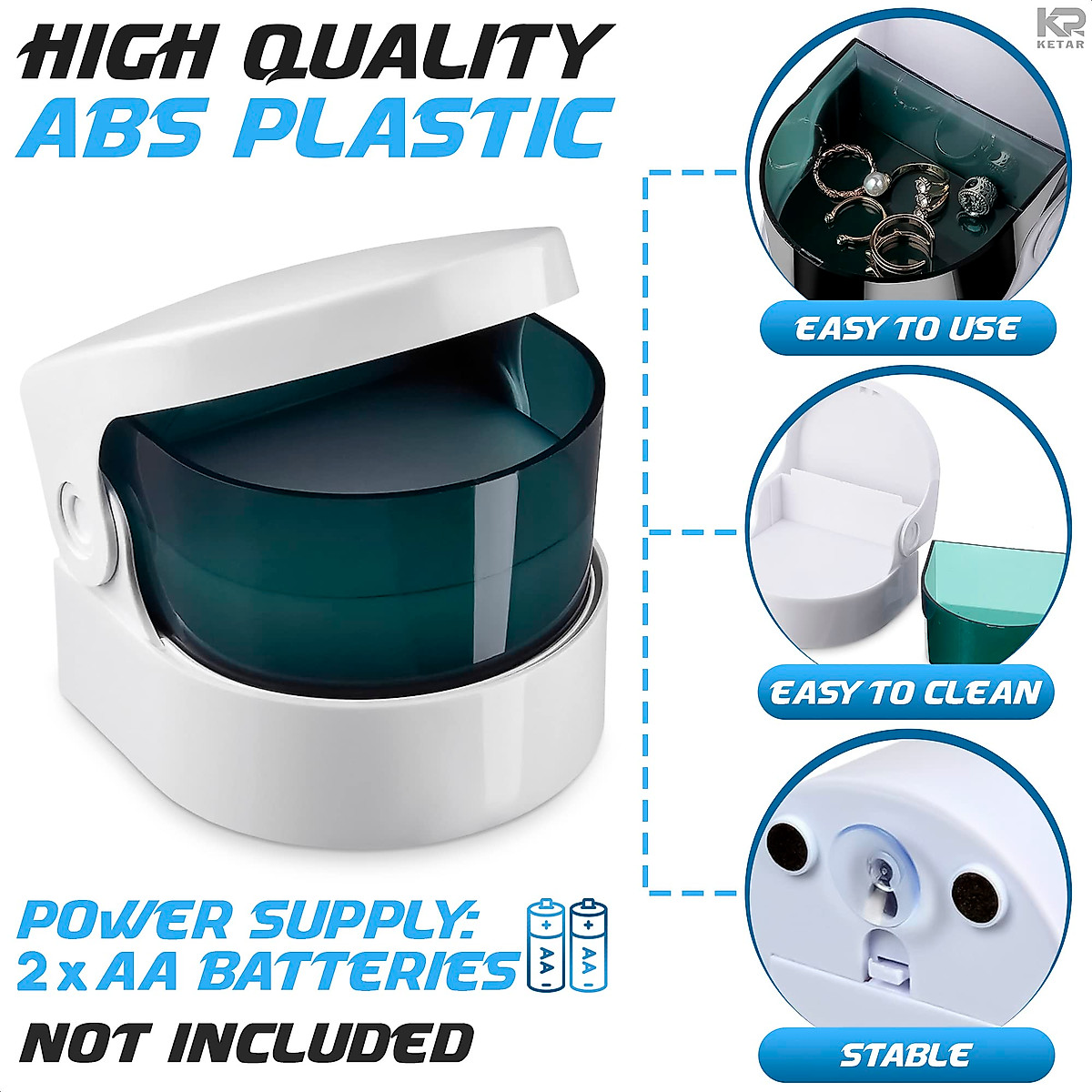 Sonic Cordless Denture Cleaner for Jewellery Ring, Necklace, Coins & Dentures - Portable Battery Vibrating Machine for Professional or Personal Use