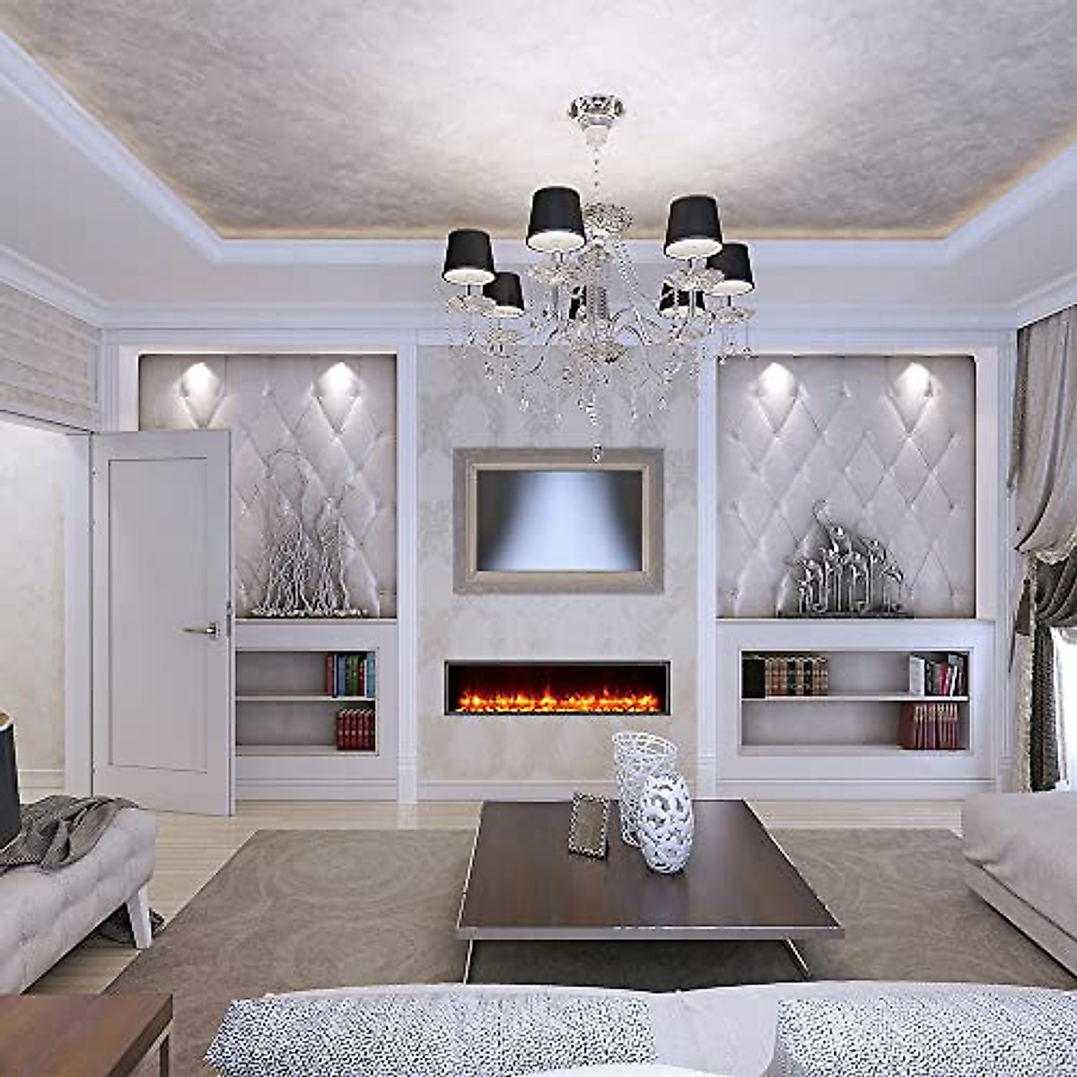 Dynasty Harmony 55 Inch Electric Fireplace - Modern, Linear Design with Multiple Flame Colors & Remote Control | Hardwire or Plug-in Installation, Supplemental Zone Heat