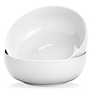 Yedio Pasta Serving Bowls 90 Ounce 9.7” Large Serving Bowls, Porcelain Salad Bowls for Kitchen, Big White Soup Bowls, Oven Dishwasher Safe, Set of 2