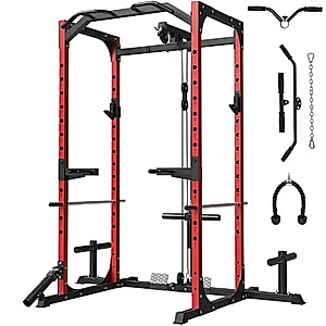 Mikolo Power Cage, Power Rack with LAT Pulldown, 1200 Pounds Capacity Workout Cage with More Training Attachments, Squat Rack for Home Gym, F4-301