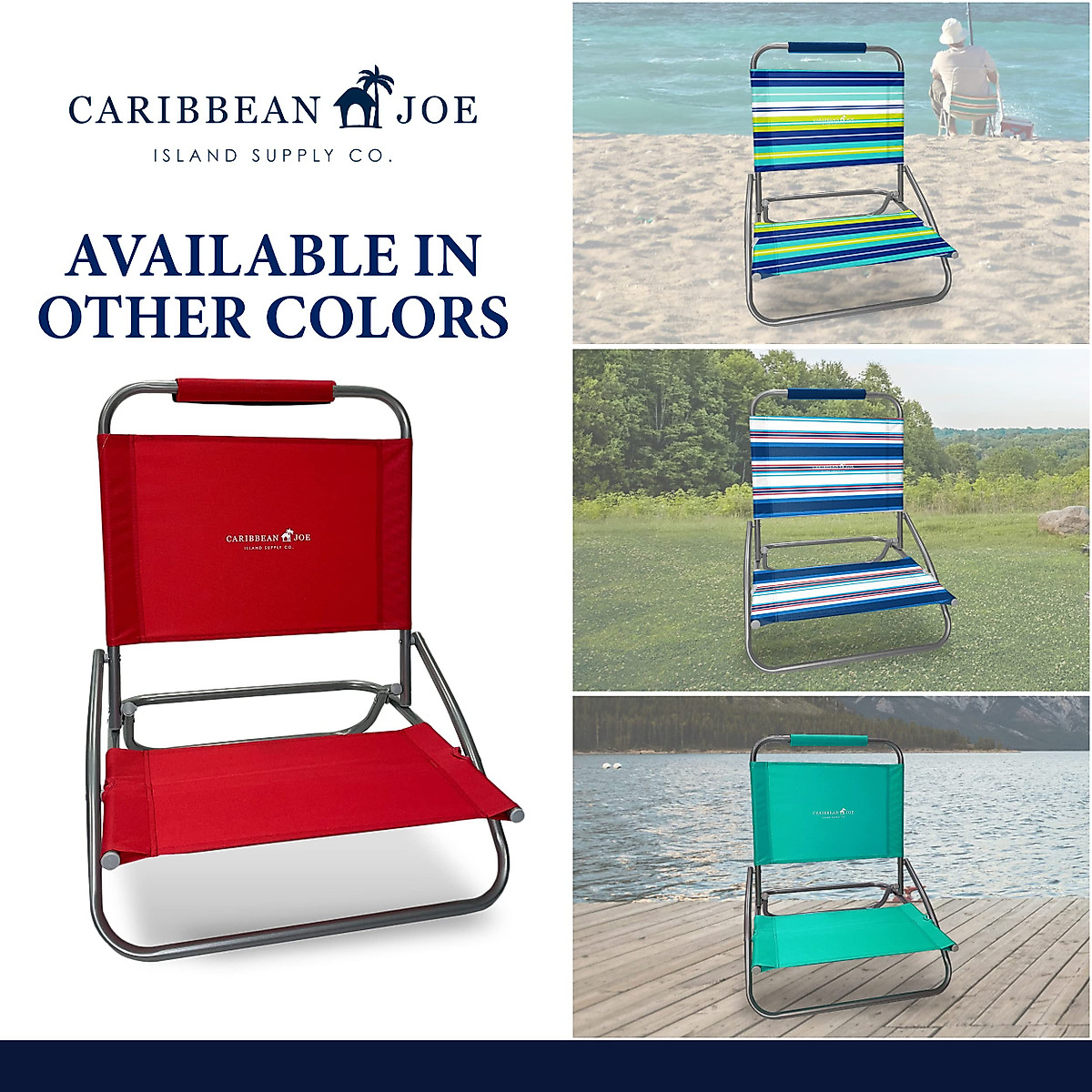 Caribbean Joe Folding Beach Chair, 1 Position Lightweight and Portable Foldable Outdoor Camping Chair, Red