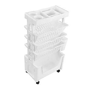 DULRLLY 5 Layer Rolling Book Cart for Teachers Movable Rolling Utility Storage Cart with Wheels Small Book Rack Storage Bookshelf Mobile Book Shelf Bookcase Organizer for Office Classroom(White)
