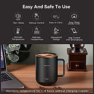 vsitoo S3 Temperature Control Smart Mug 2 with Lid, Self Heating Coffee Mug 10 oz, LED Display, 90 Min Battery Life - App&Manual Controlled Heated Coffee Mug - Improved Design, Coffee Gifts, Black