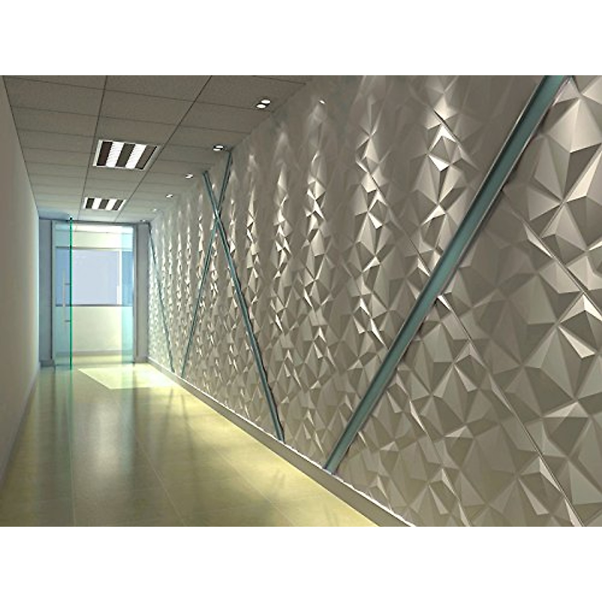 Art3d Textures 3D Wall Panels White Diamond Design Pack of 12 Tiles 32 Sq Ft (PVC)
