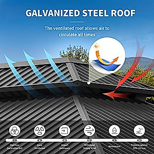 Greesum 12'x16' Hardtop Metal Gazebo, Outdoor Galvanized Steel Double Roof Canopy, Aluminum Frame Permanent Pavilion with Netting and Curtains for Patio, Backyard, Deck and Lawns