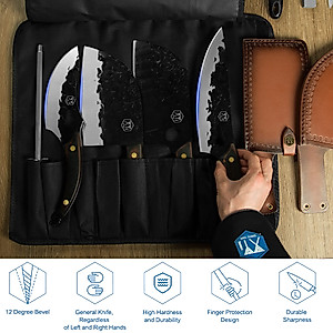 XYJ Authentic Since1986,Professional Knife Sets for Master Chefs,Camping Chef Knife Set with Bag,Sheath,Culinary Kitchen Butcher Meat Knives,Slicing Cooking Cutting,Full Tang,High Carbon Steel