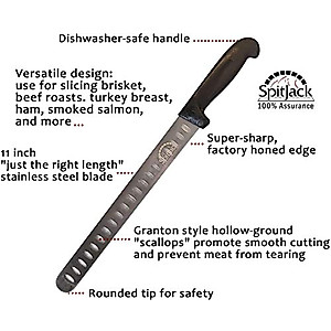 SpitJack BBQ Smoked Brisket Knife for Meat Carving and Slicing - SS, Granton Edge, 11 Inch Blade