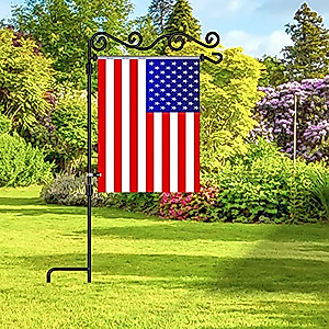 Garden Flag Pole Stand Holders, BONWIN Thickened Flagpole Stands for Garden Yard Lawn Flags, Powder Coated Weather-Proof Paint Metal with Spring Stoppers & Anti-Wind Clip, 36.34" H x 16.02" W (2 PACK)