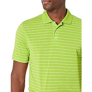 Amazon Essentials Men's Slim-Fit Quick-Dry Golf Polo Shirt - Discontinued Colors, Lime Green Stripe, Large