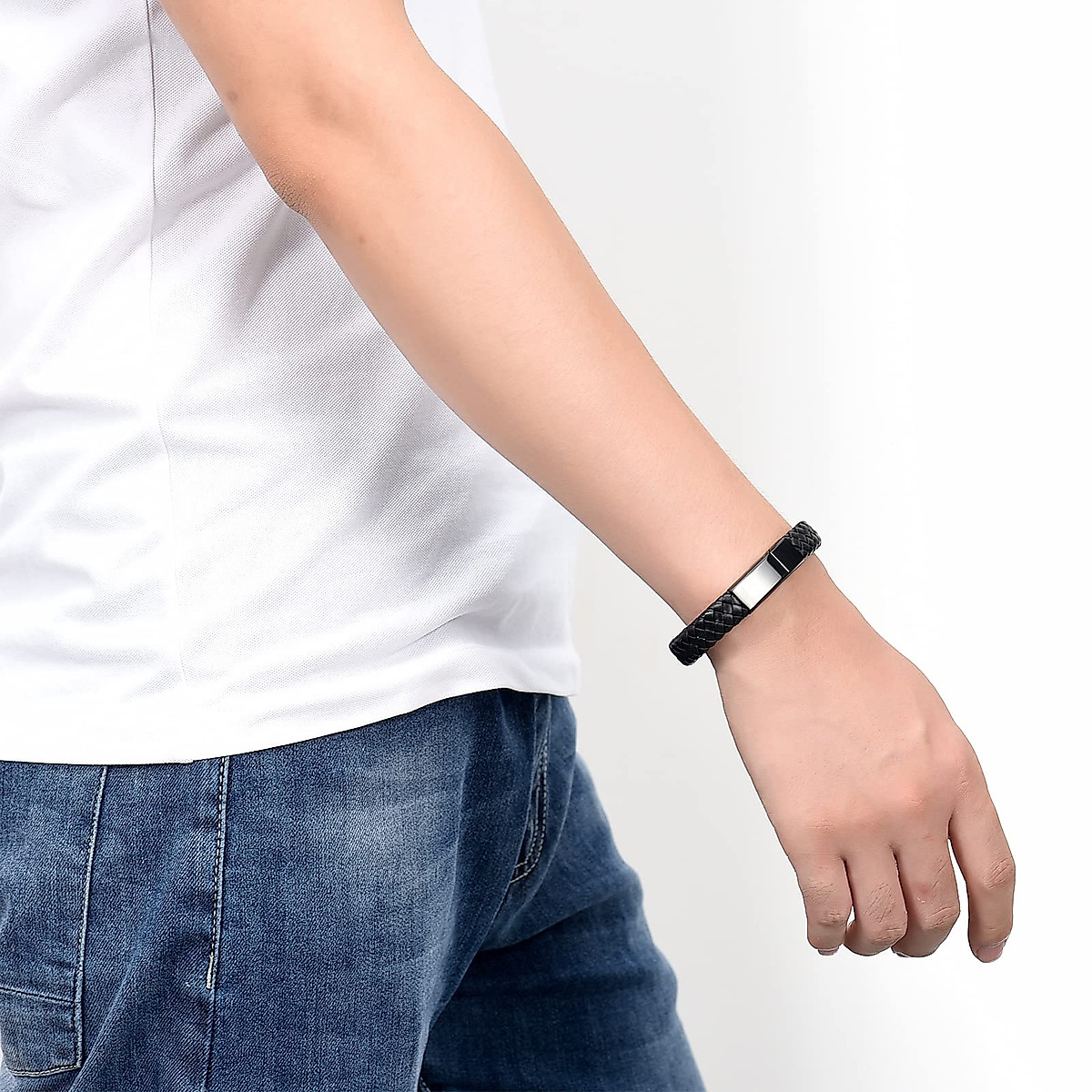 Imrsanl Cremation Jewelry Urn Bracelet for Ashes Memorial Braided Leather Urn Bracelet Wristband for Ashes of Loved Ones Keepsake Cuff Bangle Jewelry for Women Men (Black-20cm/7.87inch)