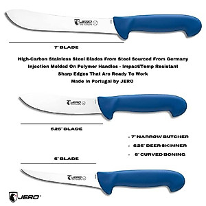 JERO P3 Series Hunters Butcher Knife Set - Narrow Blade Butcher Knife, Deer Skinner And Boning Knife - Meat Processing Knife Set Or Camp Knife Set - Made In Portugal
