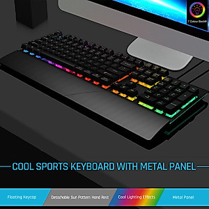 Mechanical Gaming Keyboard, Wired RGB Gaming Keyboard with Ergonomic Wrist Rest, 104 Keys USB Computer Keyboard for Laptop/Desktop/PC (Black)