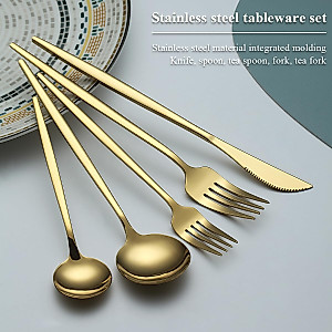 Evanda Gold Silverware Set 60 Piece Service for 12, Titanium Gold Plated Stainless Steel Flatware Set, Knives Forks Spoons Cutlery Set for Wedding, Parties, Birthday, Restauroom, Dishwasher Safe