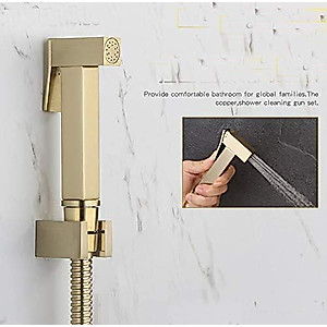 HOMCBEC Brushed Gold Brass Square Toilet Handheld Bidet Shower Spray Wall Bracket Hose,Baby Diaper Cloth Washer, Hand Held Sprayer Shattaf Toilet Attachment Set (Bidet Sprayer+Holder+Hose)