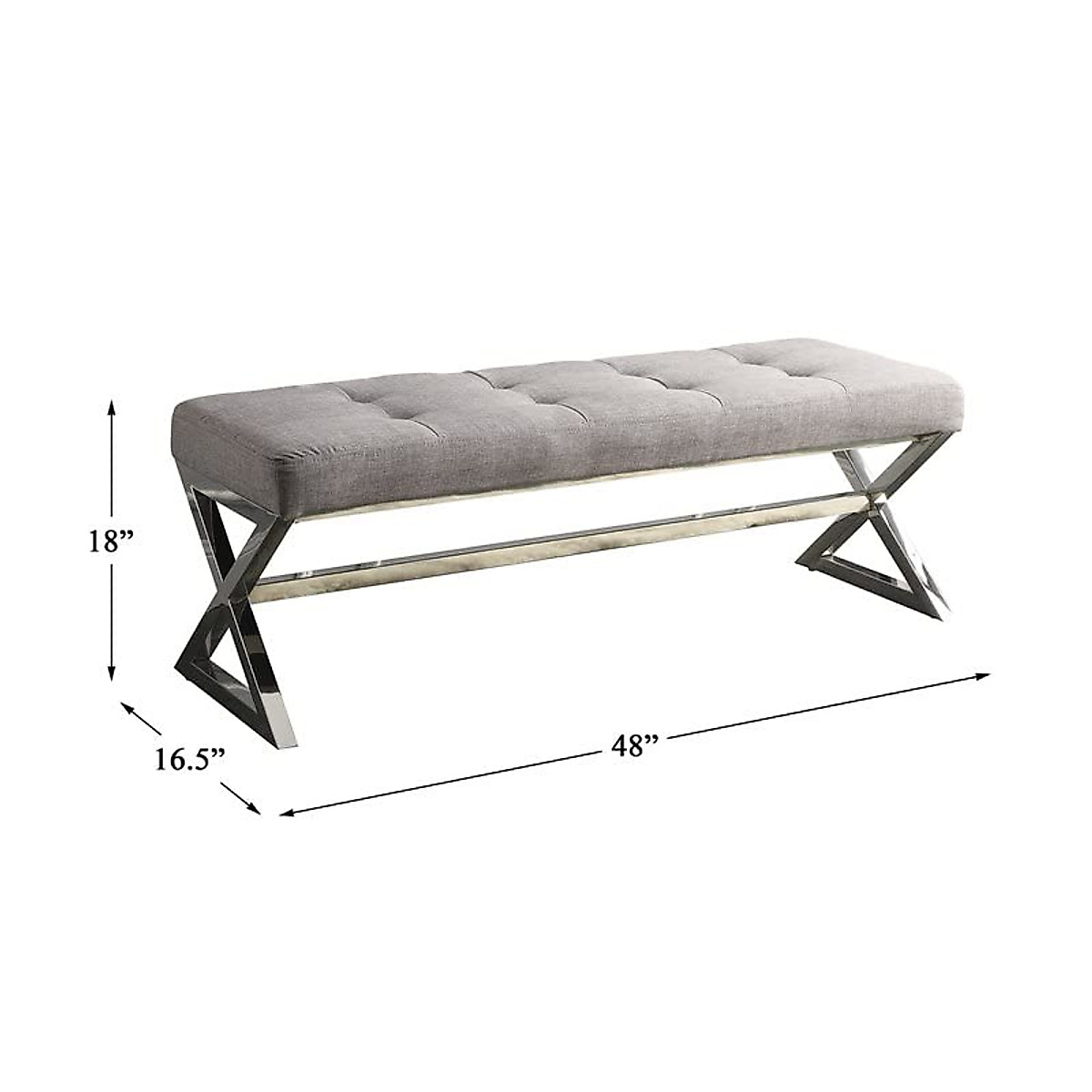 Homelegance Metal Base Bench, Grey