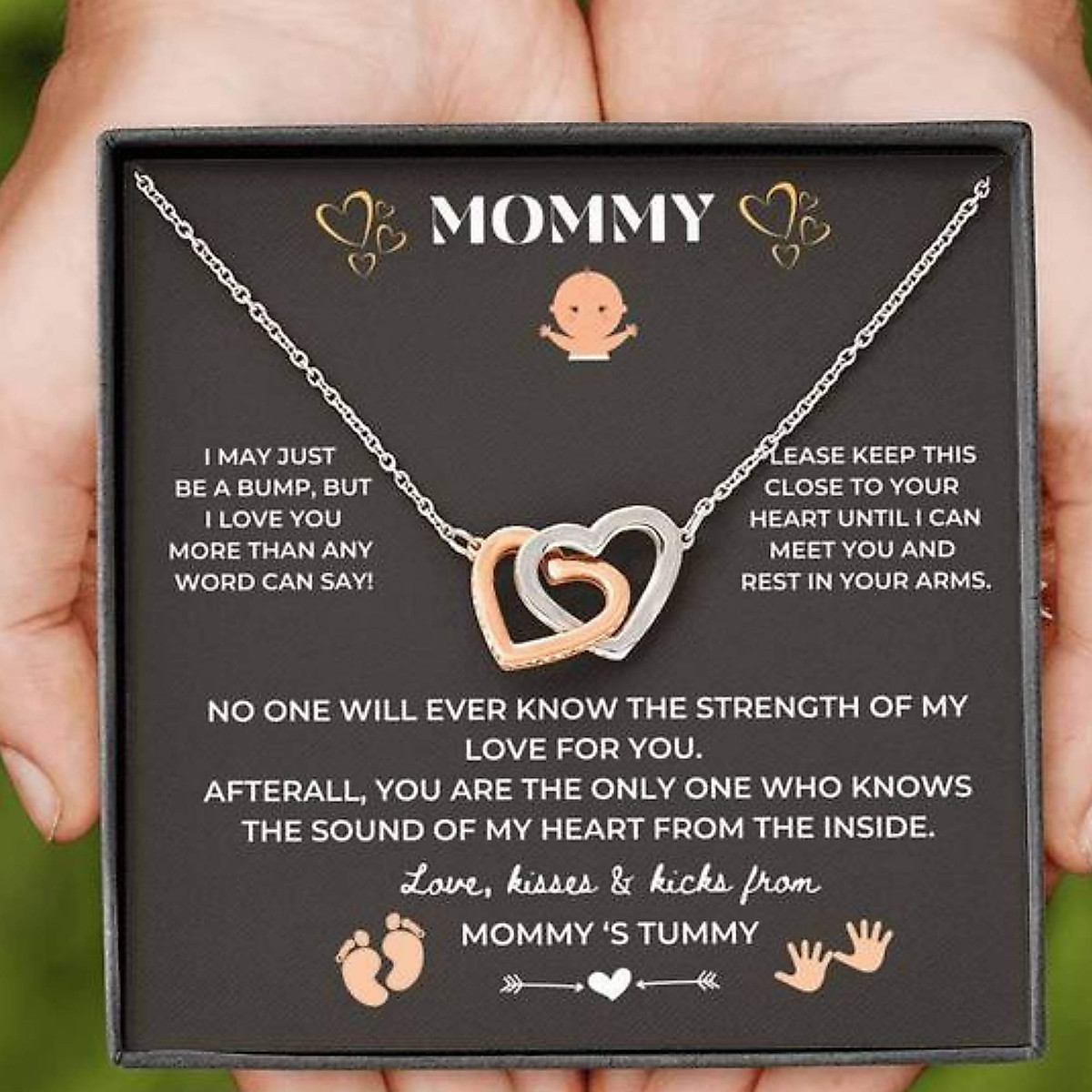 LOTUS-A Pregnancy Gifts for First Time Moms - Sterling Silver S925 Interlock Heart Pendant Necklace with Message Card Mother To Be Soon Present for Expecting Pregnant Women