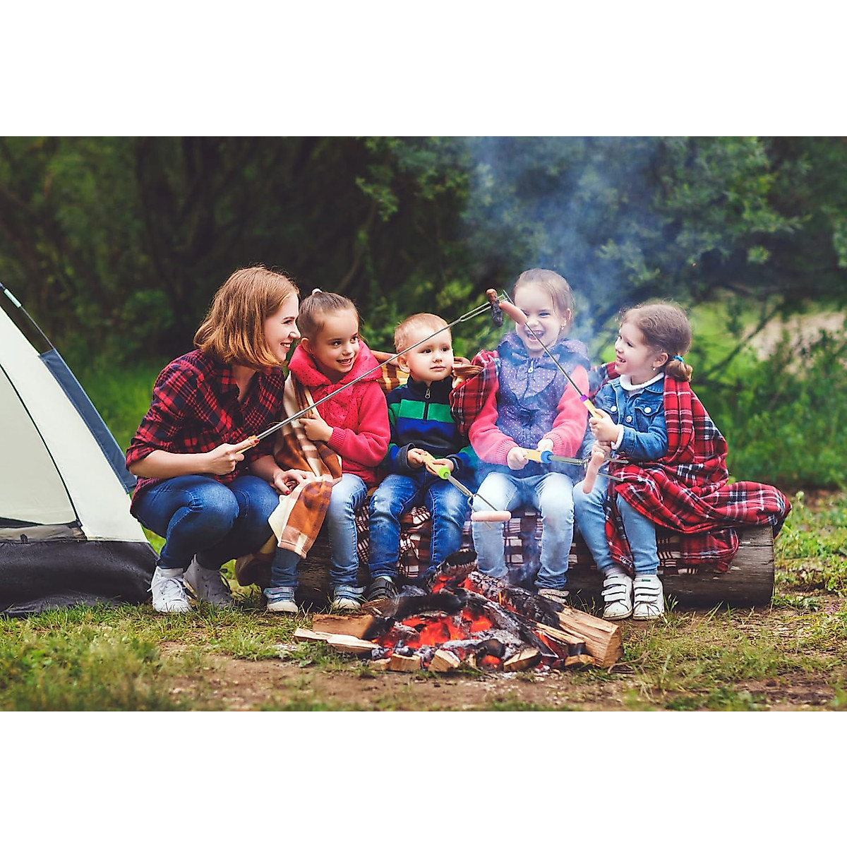 5/8/12/24 Pack Marshmallow Roasting Sticks Set, Extendable 32in Long Metal Barbecue Skewers with Wooden Handle, for Marshmallow, Hot Dogs, Camping, BBQ, Grill(5 Pack)