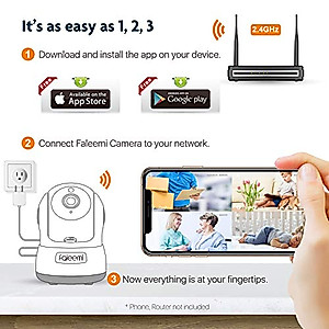 faleemi Wireless Security Camera, WiFi Pet Camera, Indoor Pan/Tilt Smart Security Camera with Cell Phone App, Night Vision, Motion Detection for Home/Office/Dog/Baby