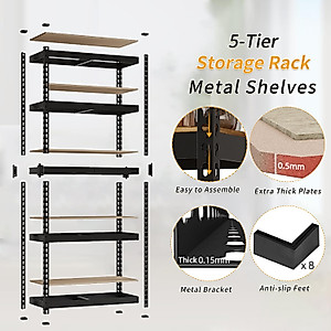 Smaafit 5-Tier Shelves for Wall Storage, Storage Rack Metal Shelves, Heavy Duty, Adjustable, Garage & Warehouse Storage, 28x12x59 Inches, 275 lbs/Level