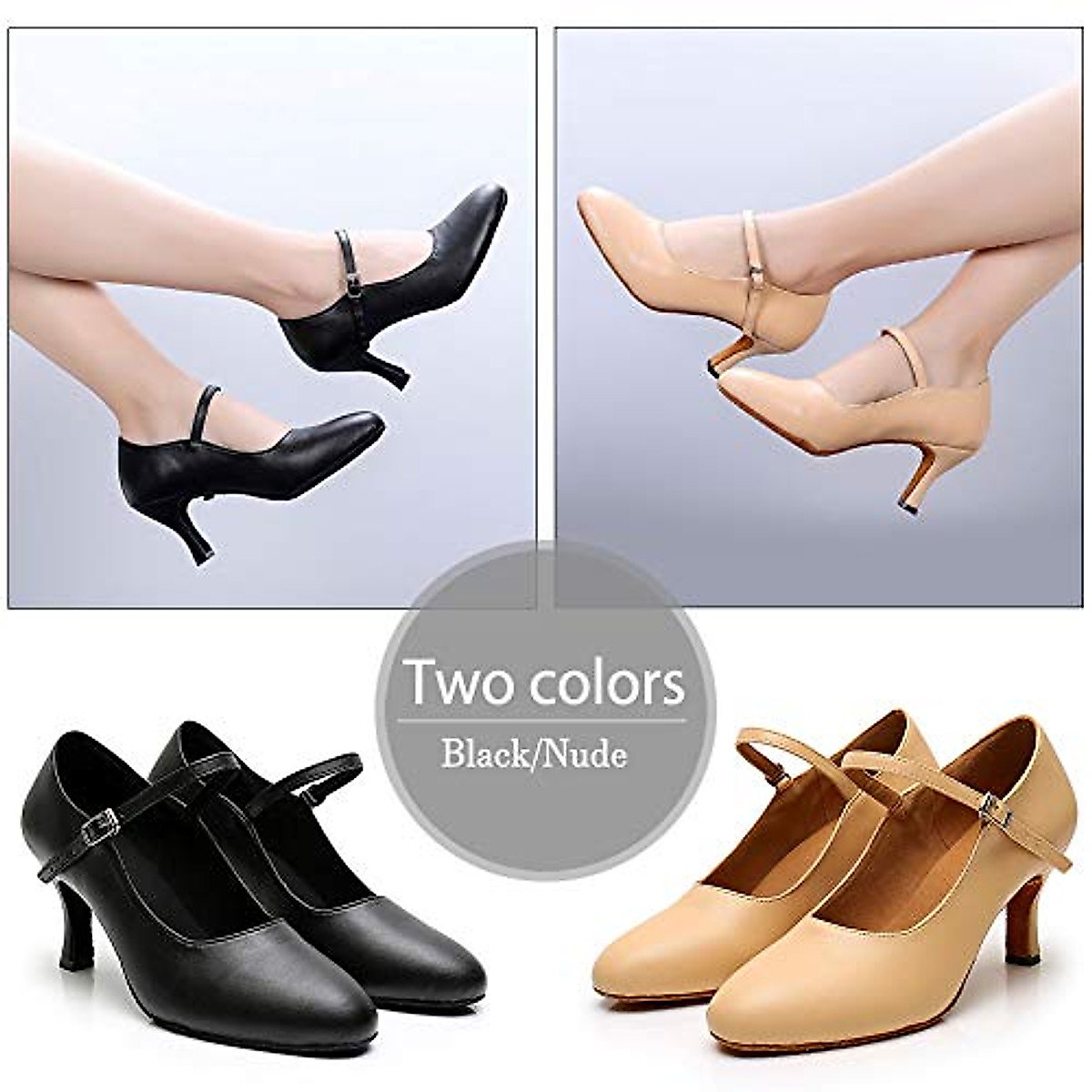 JUODVMP Character Shoes for Women Dance Shoes 1920‘s Swing Tango Shoes with Kitten Heel Model L042 Black,8.5 US