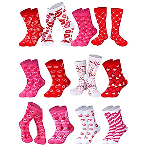 Jeyiour 12 Pairs Socks Bulk Seasonal Holiday Crew Socks Colorful Fancy Soft Stretchy Novelty Design Heart Socks for Women Girls