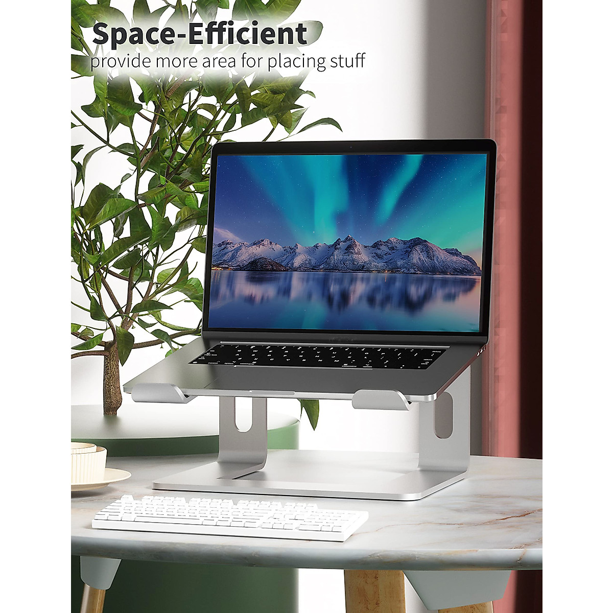 SOUNDANCE Laptop Stand, Aluminum Computer Riser, Ergonomic Laptops Elevator for Desk, Metal Holder Compatible with 10 to 15.6 Inches Notebook Computer, Silver