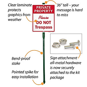 SmartSign "Private Property - Please Do Not Trespass" LawnBoss® Sign | 10" x 12" Aluminum Sign With 3' Stake