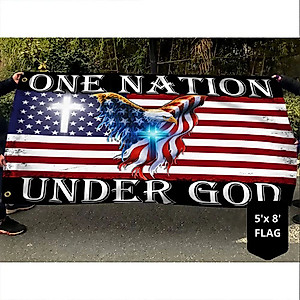 One Nation Under God American Eagle Grommet Flag 3x5 Outdoor Double Sided Faithgee One Nation Under God Flag with Flagpole Rings Jesus American Flag with Christian Cross Garden Yard Unique Flags